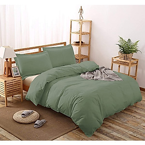 Super King Plus Size (120" x 120") Inch, 3Pcs Duvet Cover Set Zipper Closer & Corner Ties, 800 Thread Count 100% Egyptian Cotton, Duvet Cover Soft and Easy Care - Sage Solid