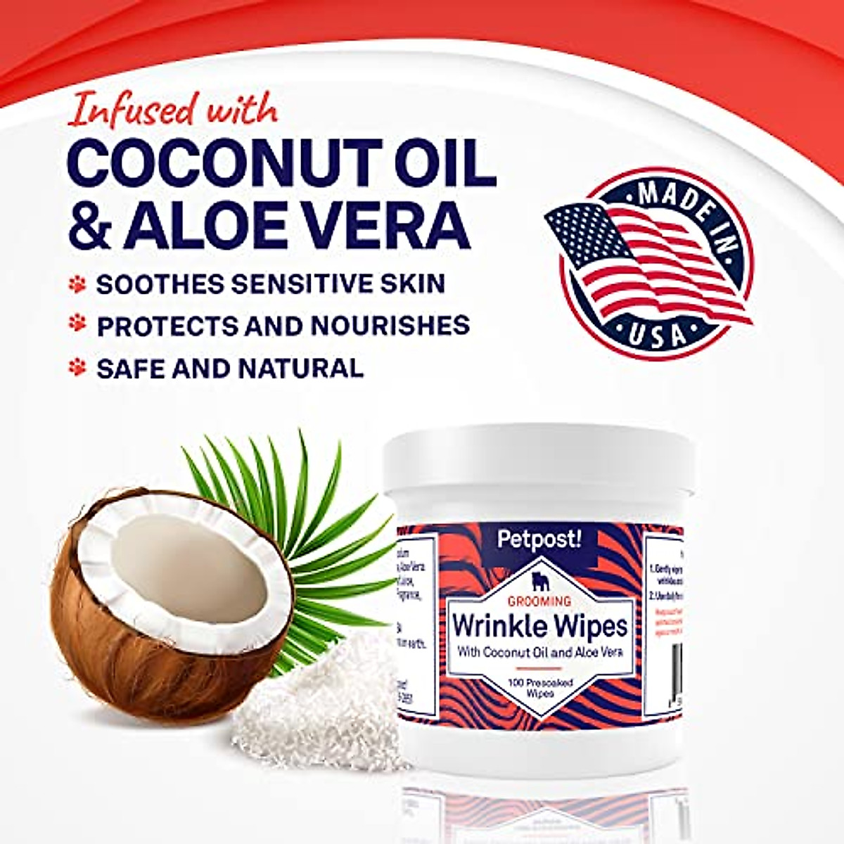 Petpost | Bulldog Wrinkle Wipes for Dogs - Natural Coconut Oil Formula Cleans and Soothes Pug Wrinkles and Folds - 100 Ultra Soft Cotton Pads