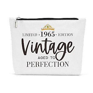 60th Birthday Gifts for Women, 60th Birthday Decorations Present for Women - 60 Year Old Birthday Gift Ideas for Wife, Sister, Friends, Coworker, Aunt 1965 Vintage Aged to Perfection Makeup Bag