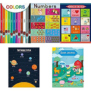 Youngever 13 Pack Laminated Educational Preschool Posters for Toddlers and Kids, Learning Posters, Classroom Posters, Teaching Posters, Alphabet ABC Posters, with Solar System (16 x 11 inch)
