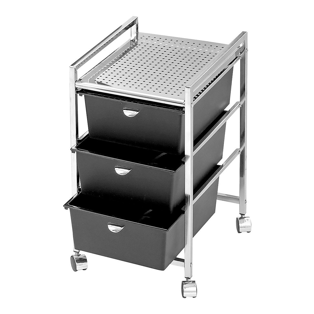 Pibbs Heavy-Duty 3 Drawer Pedicure Cart on Rolling Wheels for Salons & Spas, Model D23, Metal Frame with Metal Work Surface, 3 Removable Large Storage Drawers, PIB-D23 for Salons & Spas, PIB-D23