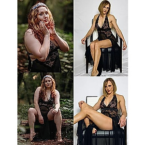 Avidlove Women Lingerie Deep V Neck Nightwear One Piece Sexy Nightgowns Black