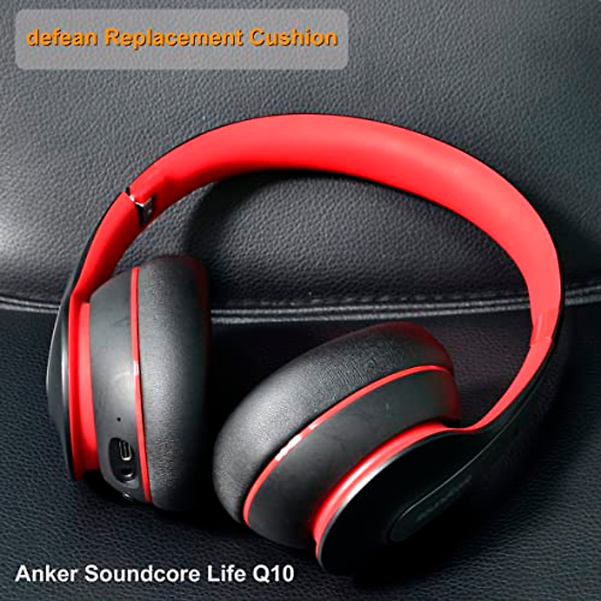 defean Life Q10 Earpads Replacement Ear Cushion Cover Ear Pads Cushion Compatible with Anker Soundcore Life Q10 / Q10 Bluetooth Headset, Softer Leather,High-Density Noise Cancelling Foam (Black-red)