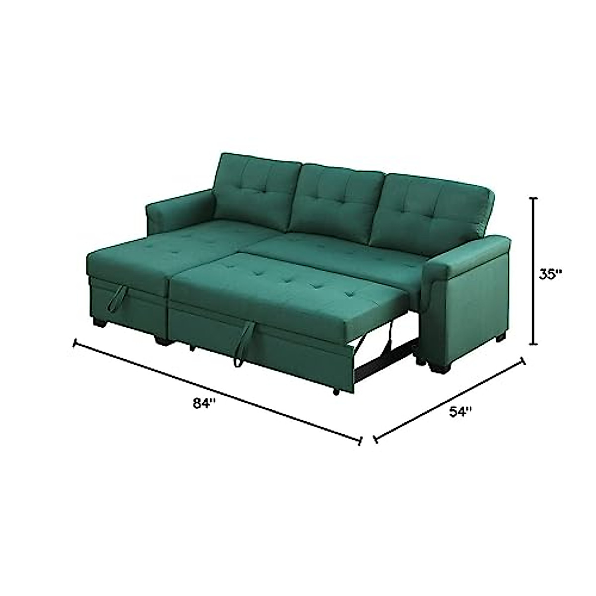 Eafurn 84'' Reversible Sectional Sofa Couch with Pull-Out Sleeper Bed, Line Fabric L-Shape 3-Seater Convertible Corner Sofa & Couches with Storage Chaise,Button Tufted Couch for Living Room