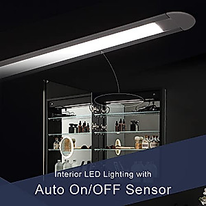 FRALIMK Recessed or Surface LED Medicine Cabinet, Lighted Mirror Cabinet with Lights, 24x30 in Bathroom Wall Cabinet with Defogger, Dimmer, Date/Time & Room Temp Display, 3X Makeup Mirror, Outlets