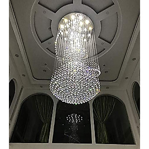 Moooni Modern Large Spiral Crystal Chandelier Lighting Luxury Rain Drop Flush Mount Ceiling Light for Foyer Staircase Entryway D 31.5" X H 98"