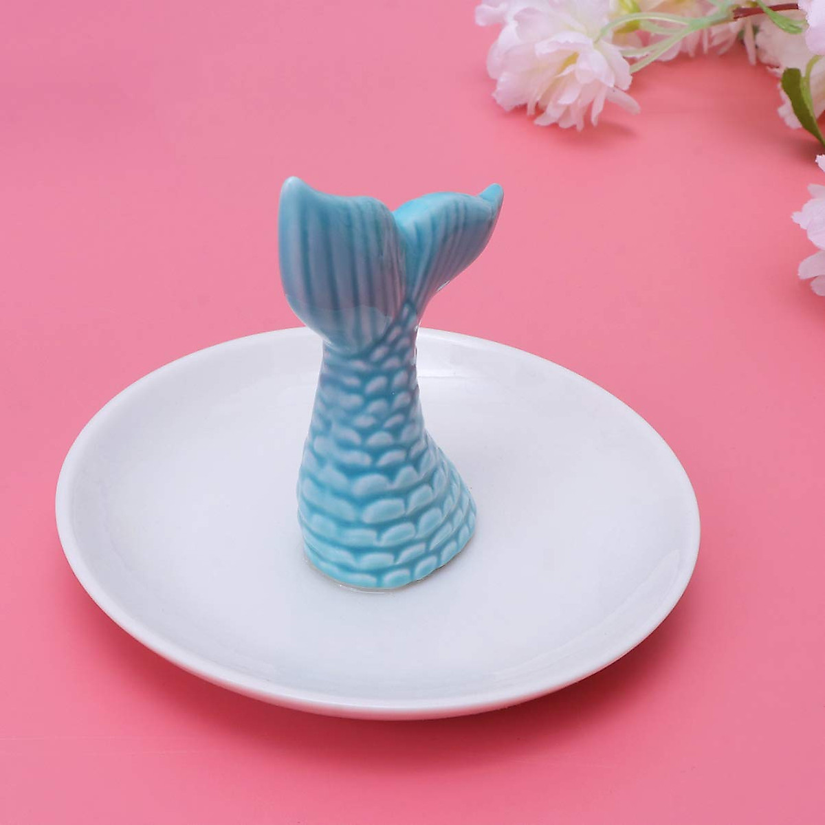 TOPBATHY Mermaid Tail Jewelry Ring Tray Ceramic Jewelry Dish Earring Necklace Rings Organizer Home Decoration Wedding Christmas Birthday Gift