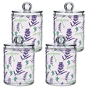 Nander 2Pack Qtip Holder Dispenser -Lavender Clear Plastic Apothecary Jars Set - Restroom Bathroom Makeup Organizers Containers for Cotton Swab, Ball, Pads, Floss