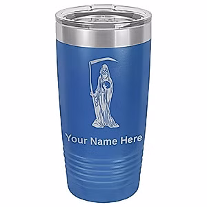 LaserGram 20oz Vacuum Insulated Tumbler Mug, Santa Muerte, Personalized Engraving Included (Dark Blue)