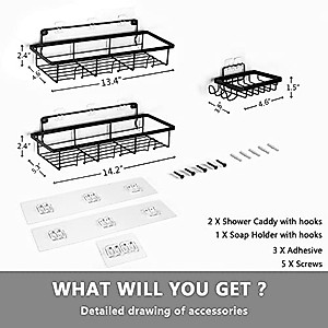 YAWSOUP 3-Pack Shower Caddy Shelf,Shower Storage Organizer ，Can be Non-Porous Adhesive, can be drilled, Suitable for Bathroom, Toilet, Shower, Kitchen