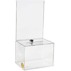 Acrylic Charity Donation Ballot Box Fundraising Coin Collection Tip Box 6.5" x 5" x 5" Office Suggestion Box Piggy Bank Ticket Box with Large 8.5" x 6.5" Display Area with Lock and Keys