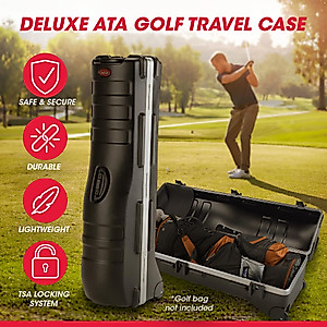 SKB Cases ATA Deluxe Standard Hard Plastic 49 In Long Interior Golf Bag Storage Traveling Case with Wheels and Reliable Secure Latches, Black