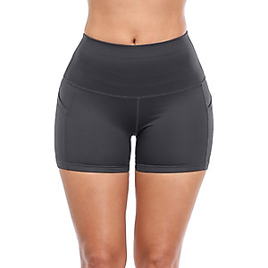 CADMUS High Waist Athletic Shorts for Womens Yoga Fitness Workout Running Shorts with Deep Pockets,3 Pack,1016,Black & Grey & Navy Blue,Medium