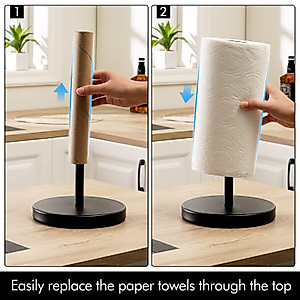 KES Matte Black Paper Towel Holder Countertop, Kitchen Paper Roll Holder Stand with Weighted Base Heavy for Standard or Gaint Rolls SUS304 Stainless Steel Matte Black, KPH202-BK