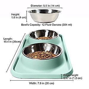 L.D.Dog Cat Food Bowls, Cat Bowls Non-Skid and Non-Spill Silicone Pads with PP Stand, Removable Stainless Steel Food and Water Dishes for Cats, Small Size Dogs