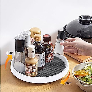 Pretireno Lazy Susan Turntable 1 Pack, Non-Skid Lazy Susan Organizer 10 Inch for Cabinet, Pantry, Kitchen, Countertop, Vanity Display Stand White/Gray