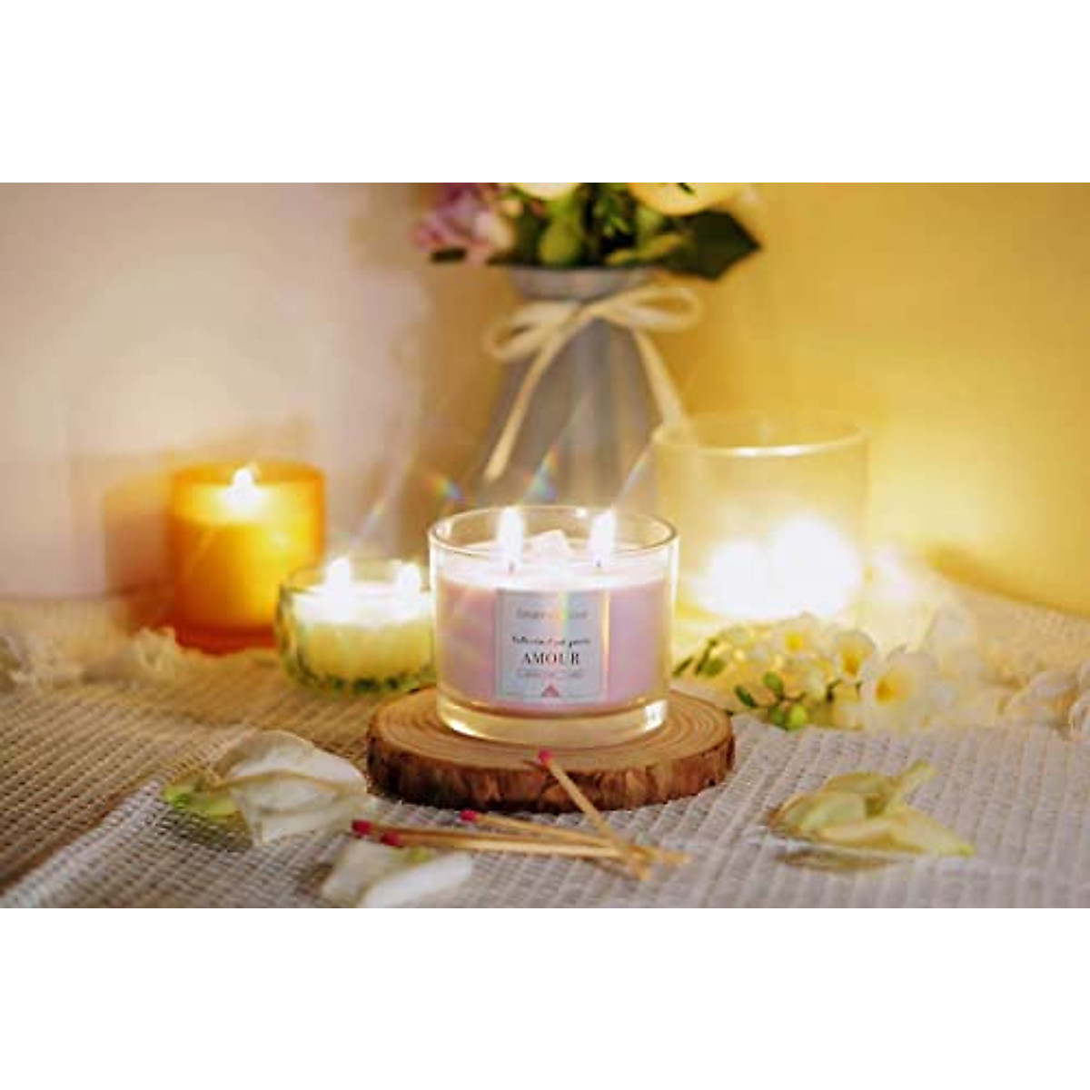 Impressive Natural Soy Rose& Freesia Candles for Home Scented, Medium Jar Candles, Candles Gift , 10.5oz 35Hour Burn Time 2-Wicks, Pink