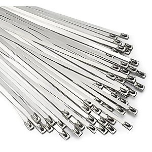 Metal Zip Ties 11.8 inch 100pcs 304 Stainless Steel Zip Ties Heavy Duty Multi-Purpose Self-Locking Cable Ties for Machinery, Vehicles, Exhaust Wrap, Farms, Pipes, Roofs, Cables, and Outdoor Fence