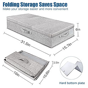 Supowin Underbed Storage Containers 3 Pack, Large Under Bed Storage Bins with Lids, Foldable Sturdy Under the Bed Storage Drawer for Organizing Clothes, Shoes, Blankets, Pillows-Grey