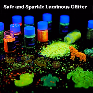 Glow in The Dark Glitter, LET'S RESIN 12 Colors Luminous Chunky Glitter, 0.42oz/Bottle High Luminance Glitter, Chunky Glitter for Resin, Nail, Slime, Tumblers, Halloween