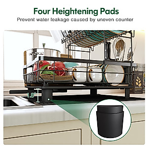 Qienrrae Dish Drying Rack for Kitchen Counter, 2 Tier Dish Racks with Drainboard Set, Detachable Large Dish Drainer with Utensils Holder, Large Dish Strainers with Extra Drying Mat, Black