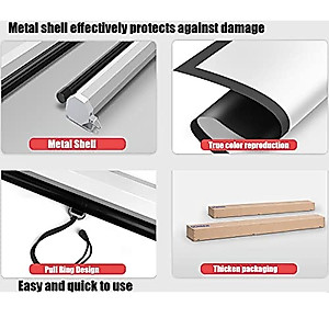 60 inch Projector Screen Pull Down 4:3 16:9 Movie Projection Screen, Auto-Locking Portable Projection Screen for 4K HD - Manual Projector Screen Roll for Indoor Outdoor Home Theater