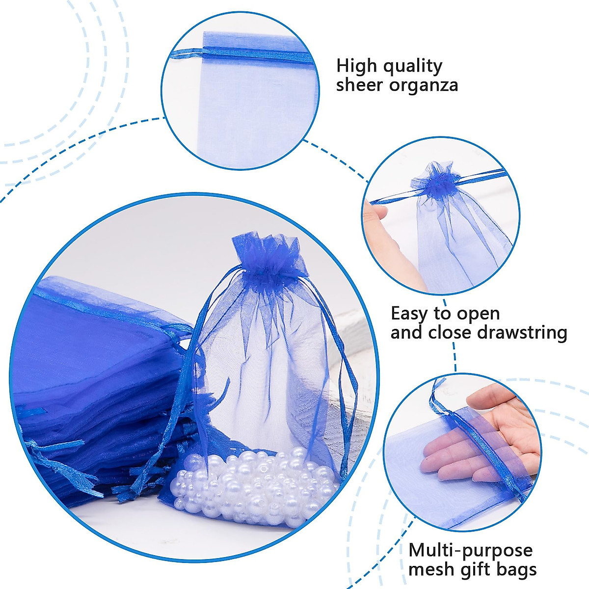 Yordearly 50pcs Organza Bags 4x6 inch, Royal Blue Sheer Mesh Bags with Drawstring, Small Gift Bags for Candy Jewelry Pouch Party Wedding Christmas Favor