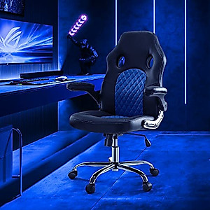 OLIXIS Gaming Ergonomic Office Desk Flip-up Armrests and Lumbar Support PU Leather Executive Mid Back Computer Chair for Adults, Blue