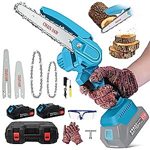 Mini Chainsaw Cordless 6 Inch With 2 Battery, Small Chainsaw Battery Operated 21V 2000mAh, Battery Powered Chainsaw Cordless 2.6Lb 2 Chains For Tree Branches, Courtyard, Household, Garden