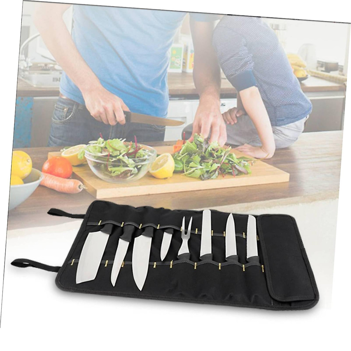 Chef Knife Roll Bag for Chefs, 22 Slots Portable Chef Knife Case Storage Roll Bag with Carry Handle (Black)
