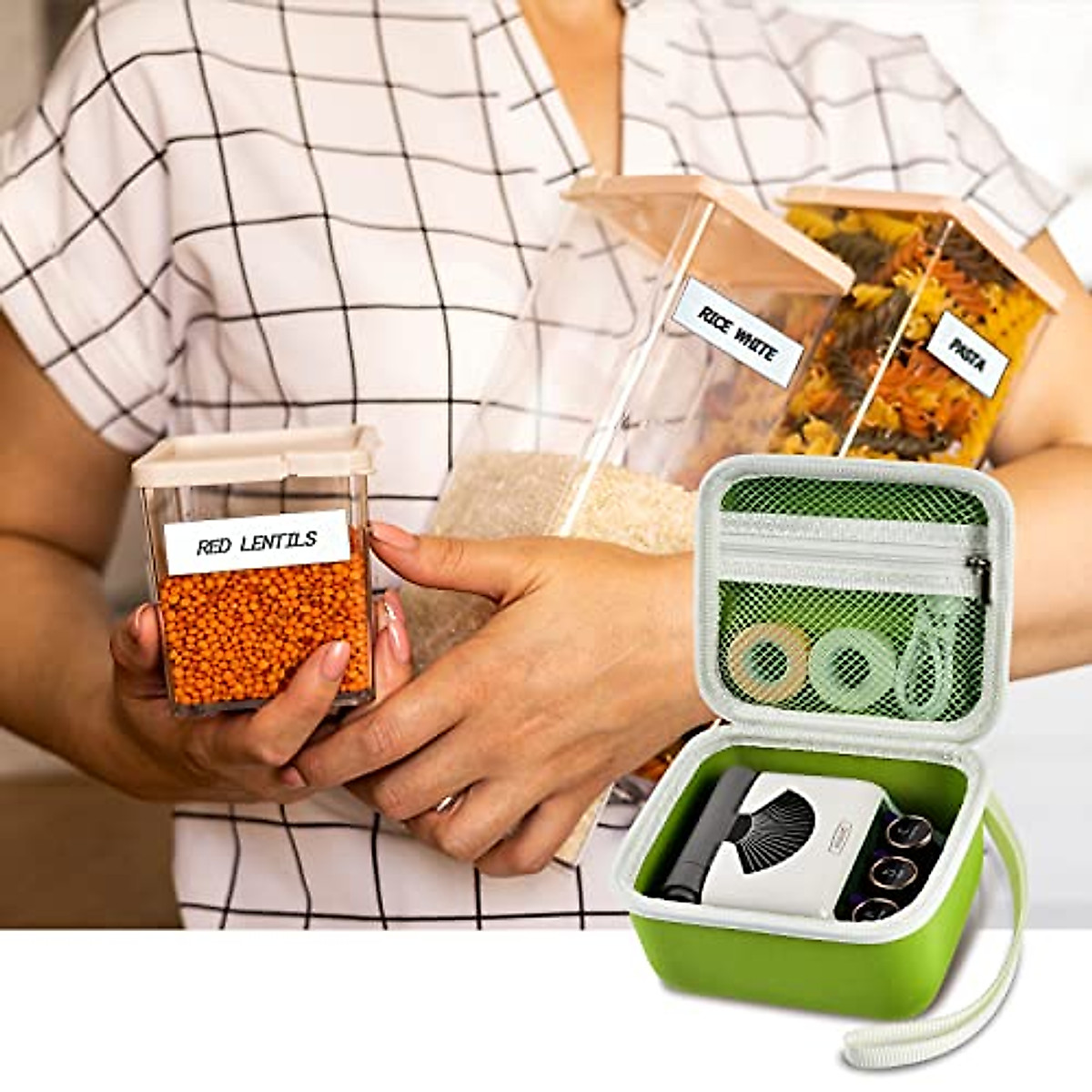 Case Compatible with Makeid HD(300dpi) Label Maker Machine with Tape, Hard Travel Thermal Label Printer Carrying Storage Bag Holder with Accessories Mesh Pocket (Box Only) - Green