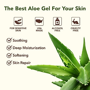 Amazing Aloe Vera Gel - Freshly Cut, 100% Pure Aloe, Premium Quality, Vegan, Unscented - Natural Sunburn Relief, After Shave, Skin, Face & Hair Care 8oz