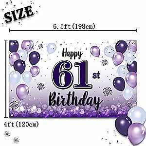 LASKYER Happy 61st Birthday Purple Large Banner - Cheers to 61 Years Old Birthday Home Wall Photoprop Backdrop,61st Birthday Party Decorations.