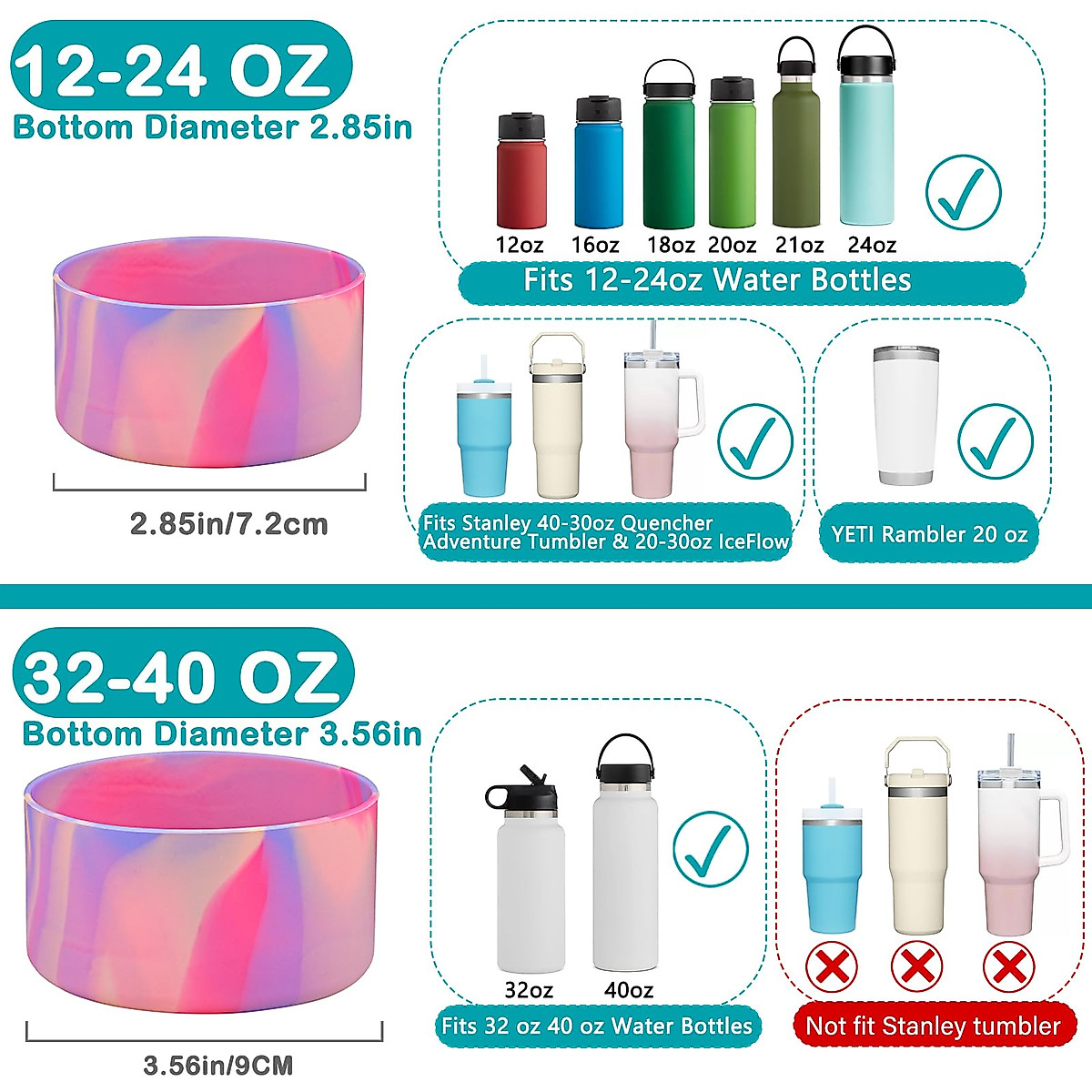 HEYSKAY Protective Flask Silicone Boot 12-24oz for Hydro Flask Water Bottle Bottom Cover Base, and Compatible with Stanley, Yeti, Simple Modern and Other Water Bottle with 2.85inch Bottom Diameter