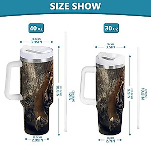 Jihqo Hunting Tiger 40 oz Stainless Steel Vacuum Insulated Tumbler with Handle and Straw Lid, Leakproof Water Bottle Double Wall Travel Mug Coffee Cup, Cupholder Friendly