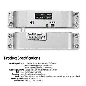 LIBO Electric Drop Bolt Lock DC 12V Fail Safe NC Mode Electronic Door Lock for Access Control Security System with Time Delay