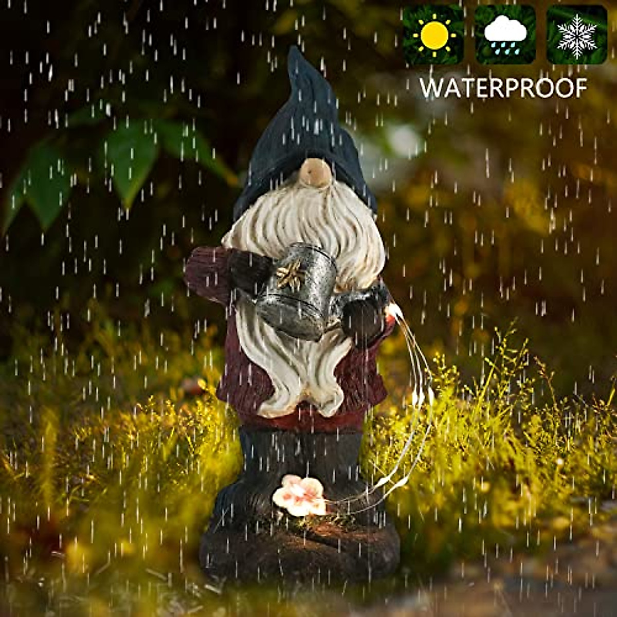 DKJOCKY Garden Gnomes Statues,Resin Knomes Figurine with Watering Can Solar Lights,Outdoor Statues Garden Decor for Patio Yard Lawn Porch Art Ornament Gift，13inch