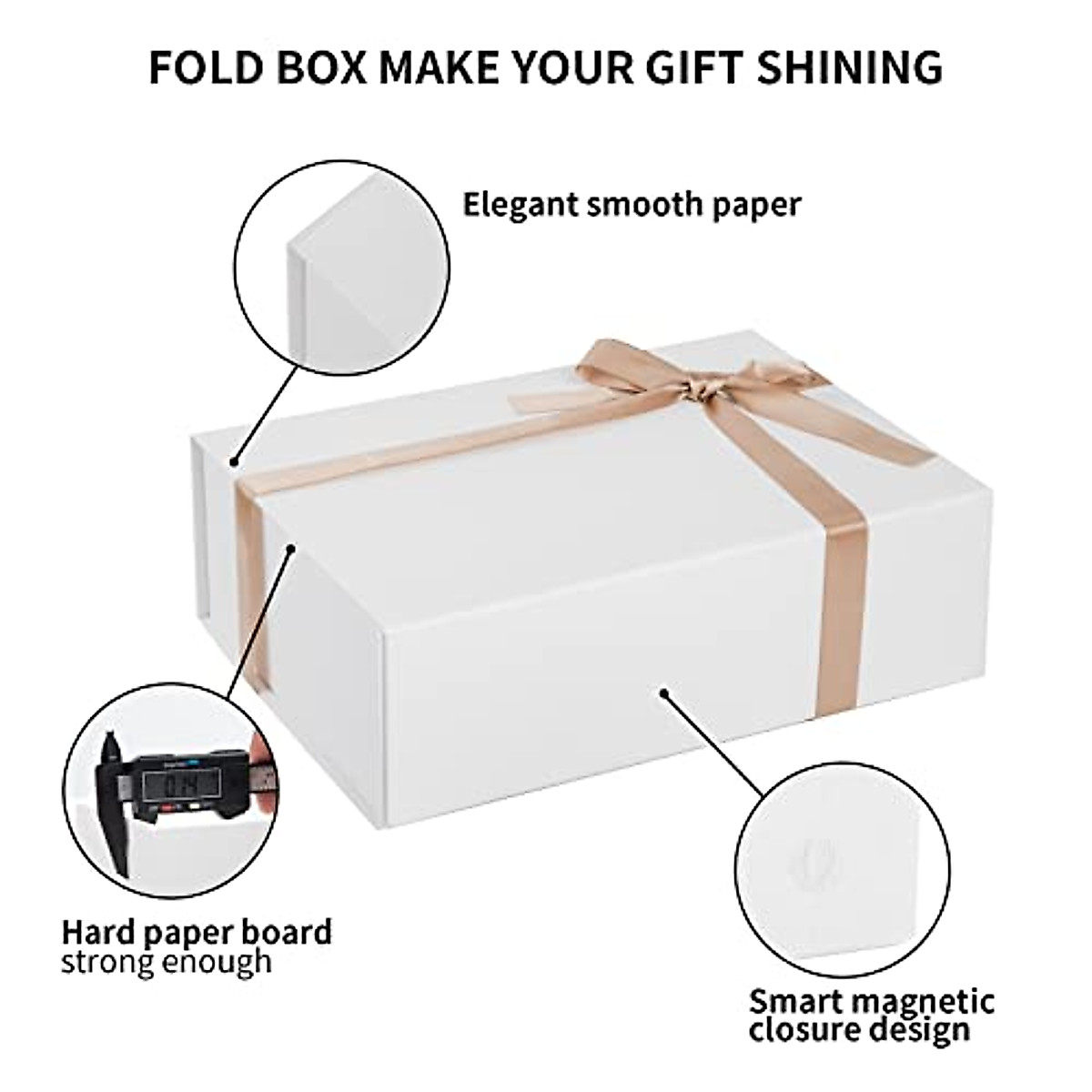 LIFELUM White Gift Box with Lid 8 x 7 x 3 inch Magnetic Gift Box Sturdy Gift Box Bridesmaid Proposal Gift Box for Valentine's Wedding Christmas Birthdays Gift Packging (1 Pcs)