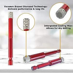 Superior Diamond Tools Dry Diamond Drill Bits - 3pcs 1/4'' (6mm) Quick Change Hex Shank - Diamond Hole Saw for Ceramic Porcelain Granite Marble - Tile Drill Bit - Diamond Drill Bits for Stone