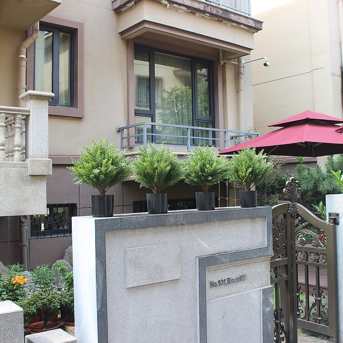 Kissilk Artificial Cedar Topiary Artificial Cedar Tree Artificial Cedar Shrub UV-Proof Leaves Bushes Potted Plants for Home Office Outdoor and Indoor Decor- 16 Inch (16)