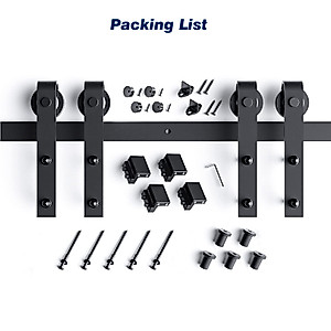 EaseLife 6FT Double Door Sliding Barn Door Hardware Track Kit,Basic J Pulley,Heavy Duty,Slide Smoothly Quietly,Easy Install (6FT Track Kit for Double 18" Wide Door)