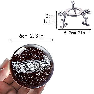 HDCRYSTALGIFTS 3D Laser Engraved Solar System Crystal Ball Figurine with Silver Base 60mm Crystal Sphere Meditation Healing Feng Shui Decorative Ball for Birthday Home Office Decor