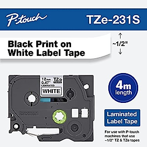 Brother Genuine P-Touch TZe-231S Economy Label Tape, Standard Laminated P-Touch Tape, Black on White, Perfect for Indoor or Outdoor Use, Water Resistant, (4M), Single-Pack