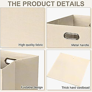 6 Pcs Fabric Storage Cubes 13x13x13 Cube Storage Bins with Metal Handle Collapsible Cube Storage Organizer Bins Basket Storage Square Basket for Organizing Shelf Cabinet Bookcase Boxes (Beige)