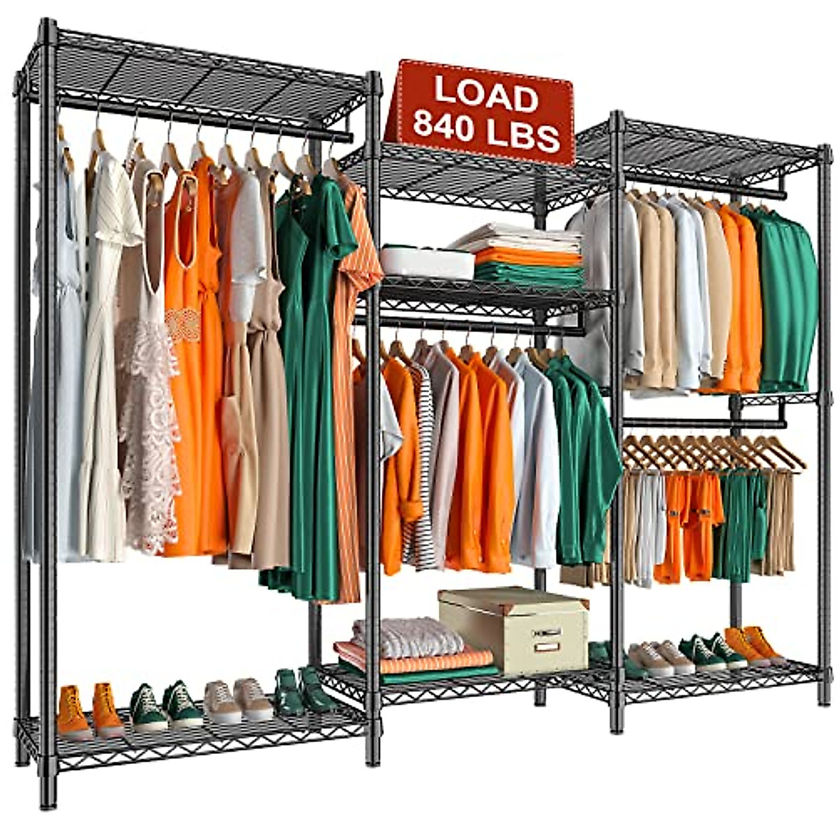 Raybee Clothes Rack for Hanging Clothes Rack Heavy Duty Clothing Rack Load 840 LBS Metal Clothing Racks for Hanging Clothes Rack Heavy Duty Adjustable Wire Garment Rack 76.8" H x 68.8" W x 16.8" D