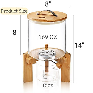 Tlence 5L Glass Rice Dispenser, Cereal Container with Bamboo Stand, Large Airtight Food Storage Bin, Rice Organization Tank with Measuring Cup for Grain Coffee Beans Dry Food