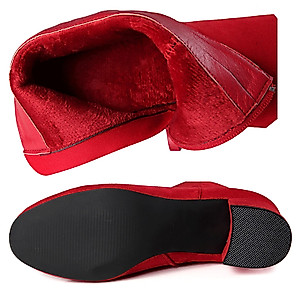 LIURUIJIA Booties for Women Low Heel Suede Ankle Boots Lined Winter Short Dress Boots Red 38(38/US7.5)