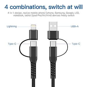 iPhone 15 Charging Cable 10ft 2Pack,USB C to USB C 60W 4-in-1 Fast Charger Cord for iPhone 15/14/13/12,for iPad Pro/Mini/Air,MacBook Pro,Samsung Galaxy(Black)