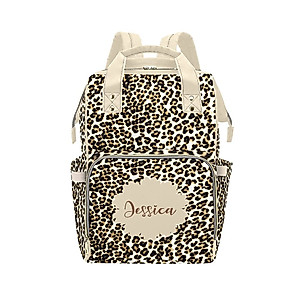 Anneunique Leopard Print Diaper Bags Backpack with Name Personalized Baby Bag Nursing Nappy Bag Travel Tote Bag Gifts for Mom Girl, 15x10.83x6.69 Inch (Pack of 1)