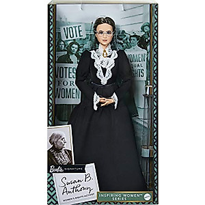 Barbie Inspiring Women Series Susan B. Anthony Collectible Doll, Approx. 12-in, Wearing Black Dress and Cameo Brooch, with Doll Stand and Certificate of Authenticity